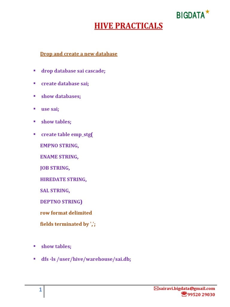 Sai Hive Practicals Phase I | PDF | Data Management | Computer Engineering