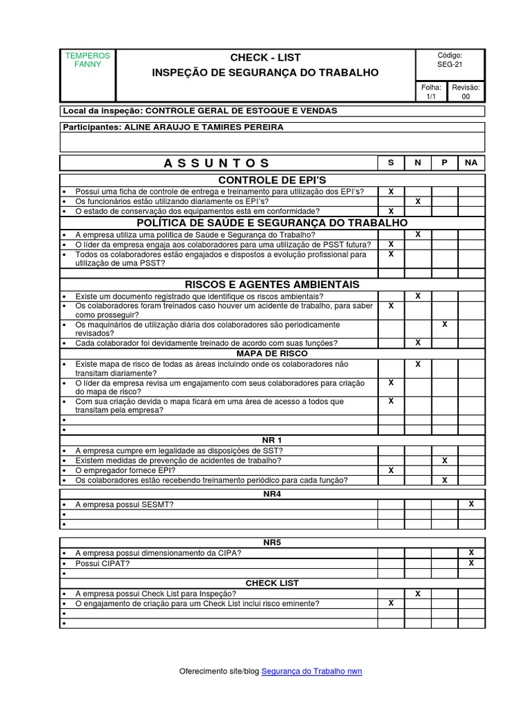 Check List - Plano de Melhorias - Aline Araujo e Tamires Pereira | PDF ...