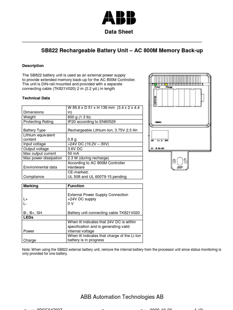 SB822 Rechargeable Battery Unit Data Sheet | PDF | Rechargeable Battery ...