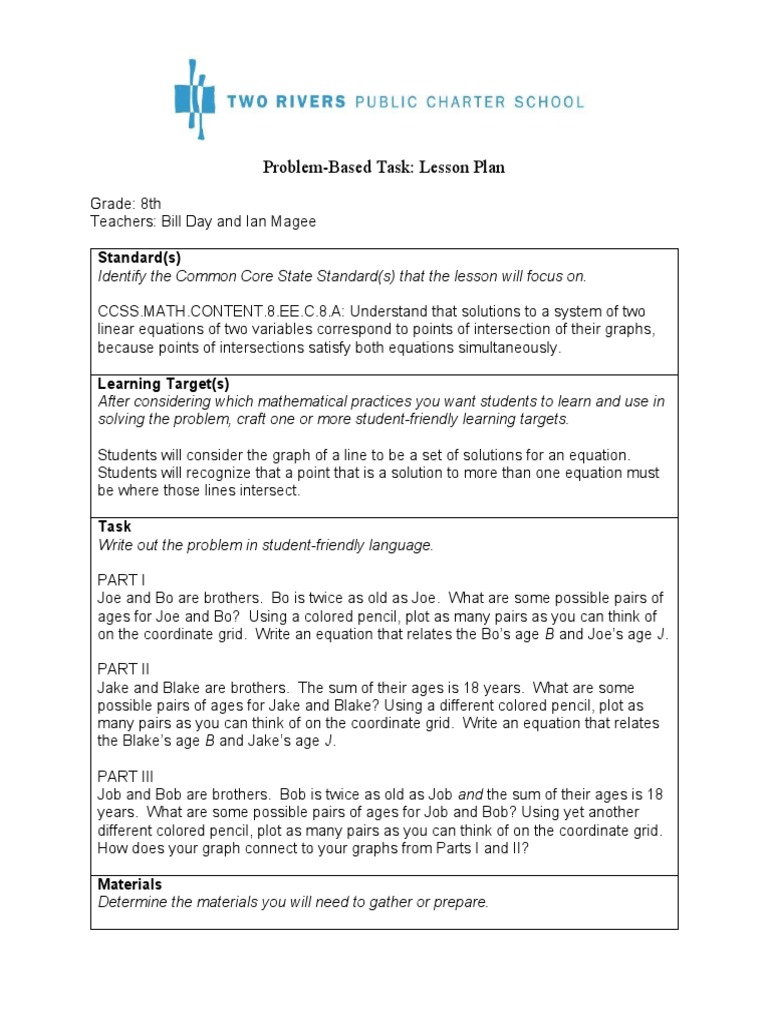 Example Problem-Based Task Lesson - 8th Grade | PDF | Equations | Cognition