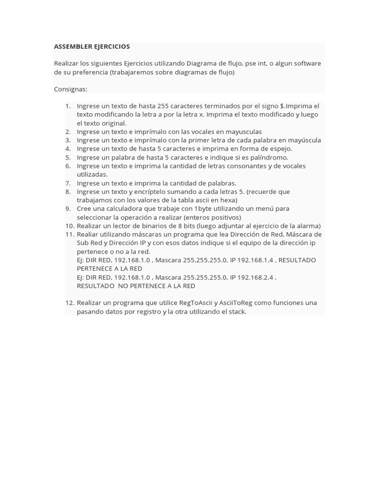 Assembler Ejercicios | PDF