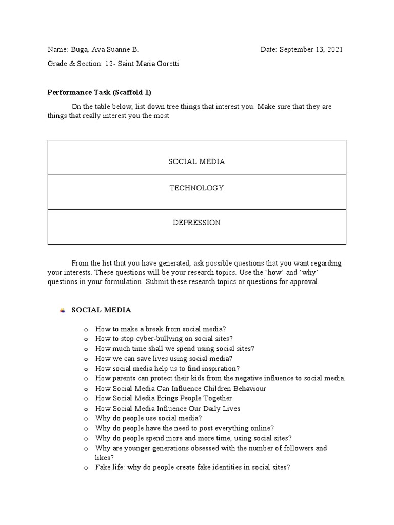 Performance Task (Scaffold 1) | PDF | Popular Culture & Media Studies ...