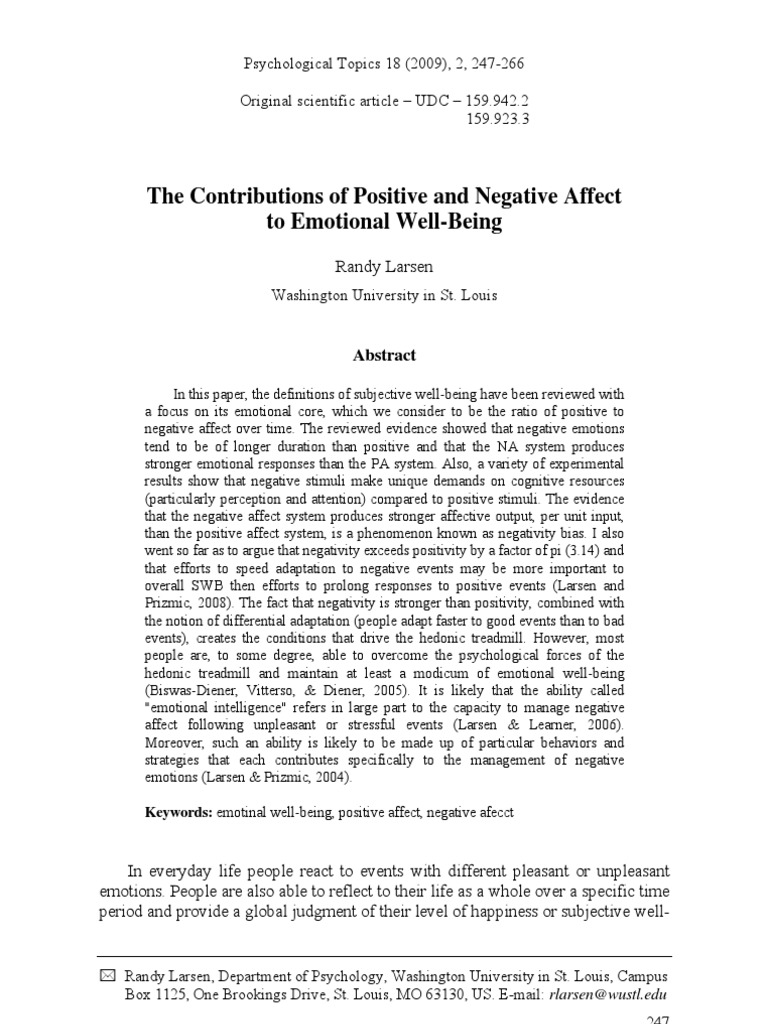 Positive vs. Negative Affect in Well-Being | PDF | Affect (Psychology ...