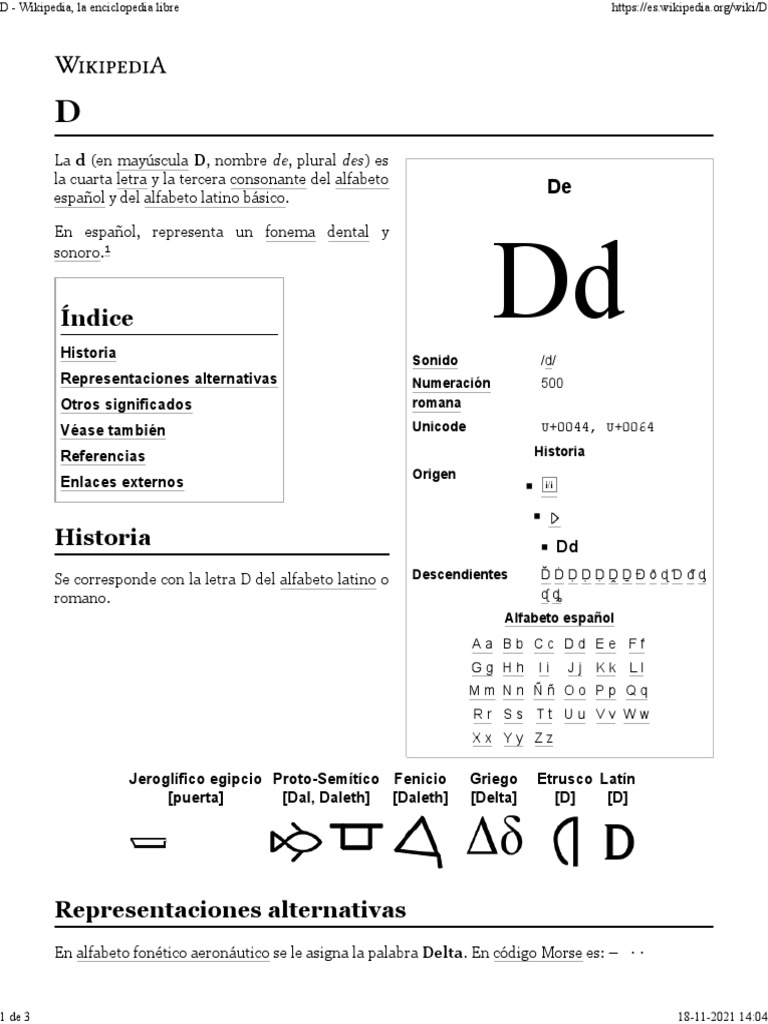 D - Wikipedia, La Enciclopedia Libre | PDF | Alfabeto | Wikipedia