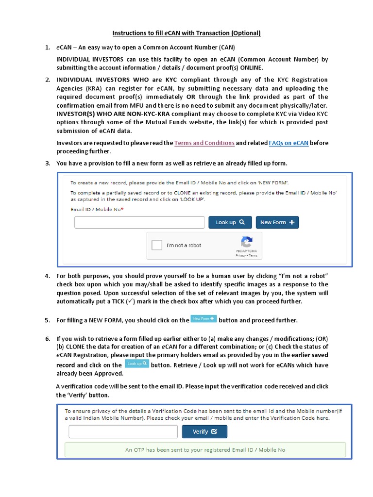 Instructions To Fill eCAN With Transaction (Optional) : Terms and ...