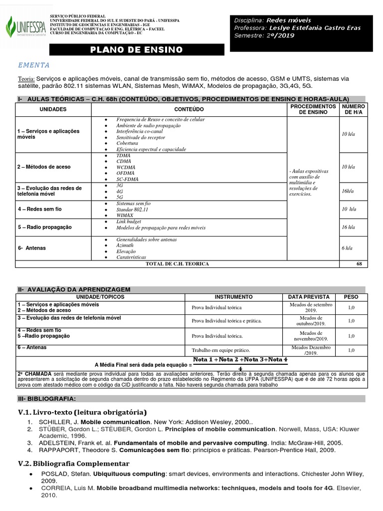 Plano de Ensino REDES MÓVEIS | PDF | 3G | Telecomunicações