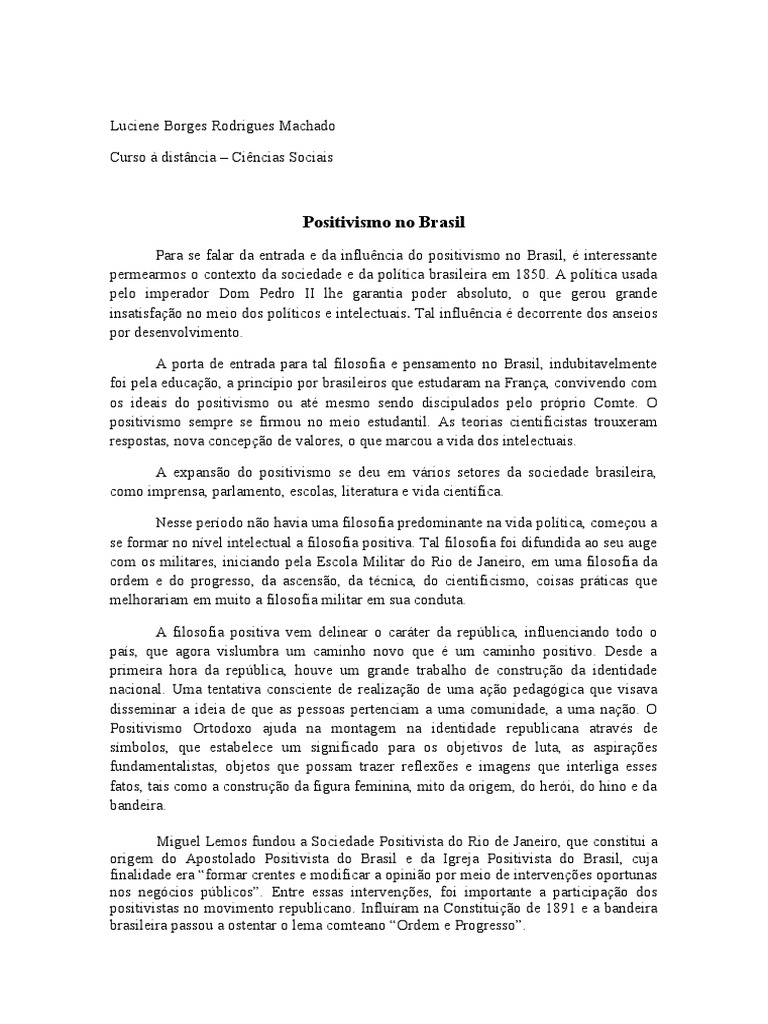 Positivismo No Brasil - Resumo | PDF | Positivismo | República