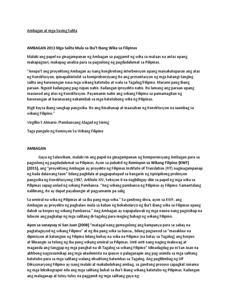 Filipino Yunit 2 Ambagan | PDF