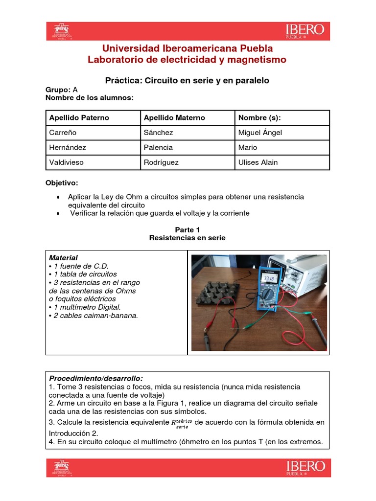 Practica 7 - Circuitos en Serie y Paralelo - Lab de Electicidad y ...