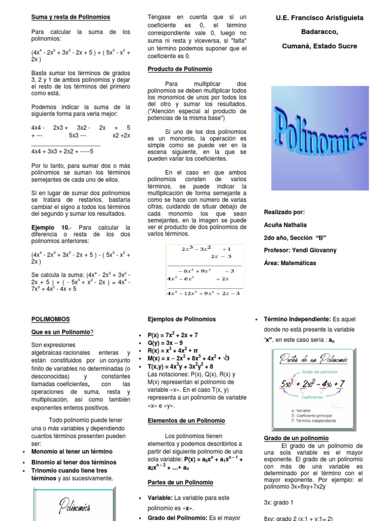 Triptico Polinomios | PDF | Polinomio | Álgebra
