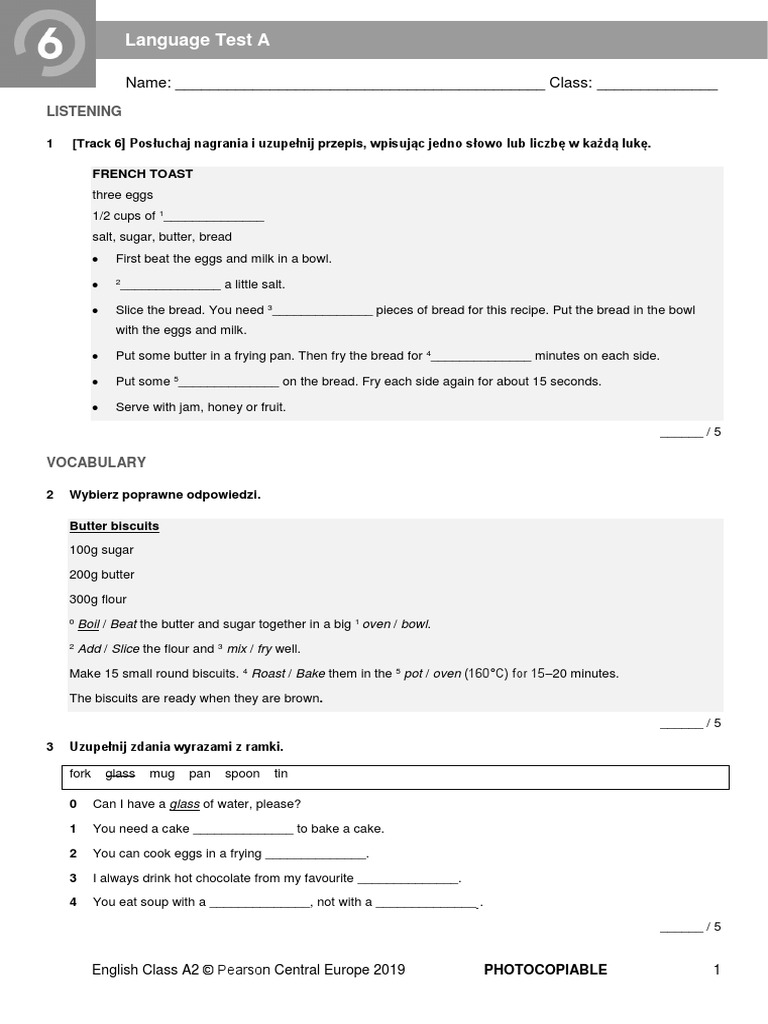 EC - A2 - Tests - Language Test 6A | PDF | Breads | Cakes