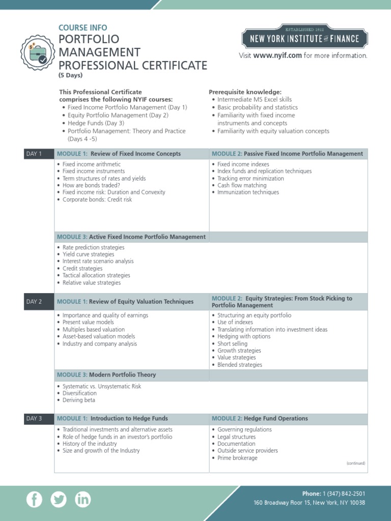 Portfolio Management Professional Certificate | PDF | Hedge Fund ...