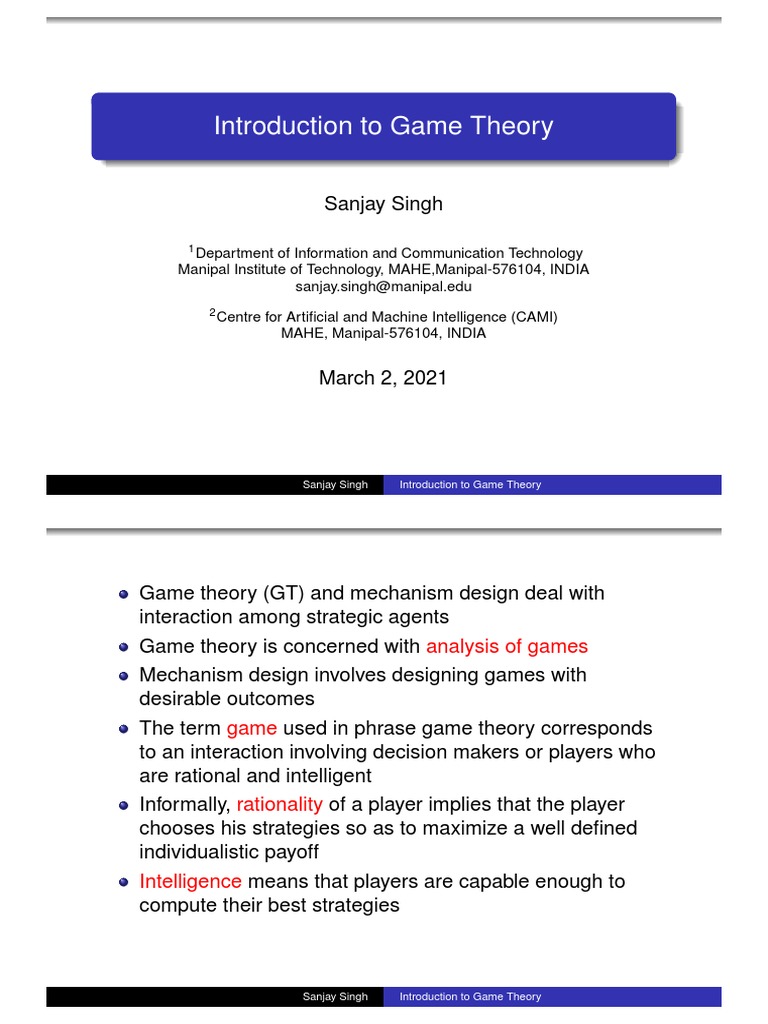 Introduction To Game Theory: Analysis of Games | PDF | Game Theory ...