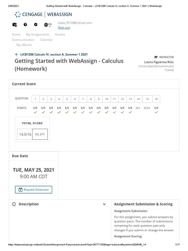 Getting Started With Webassign - Calculus (Homework) : 9:00 Am CDT | PDF | Logarithm | Function ...