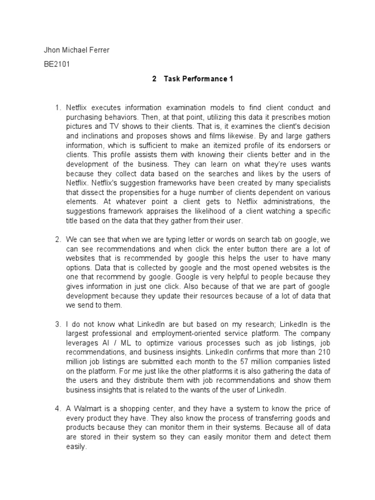 02 Task Performance 1 | PDF | Linked In | Computing