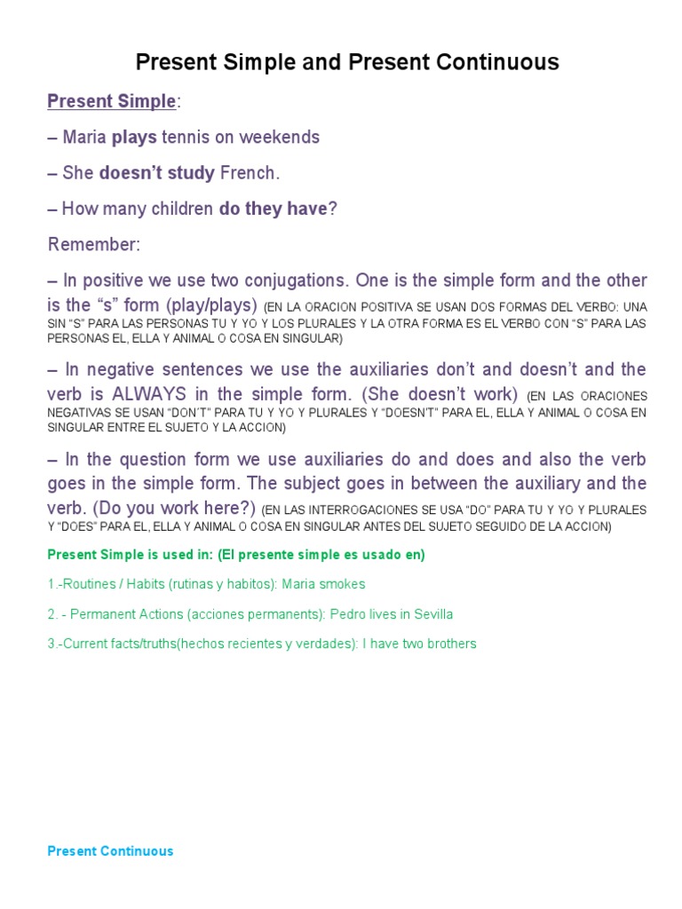 Guia 5 Ingles 1 WH Words and Present Simple Vs Continuous | PDF | Grammar | Syntax