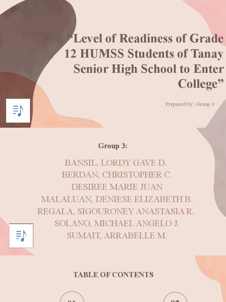 Level of Readiness of Grade 12 HUMSS Students of Tanay Senior High ...