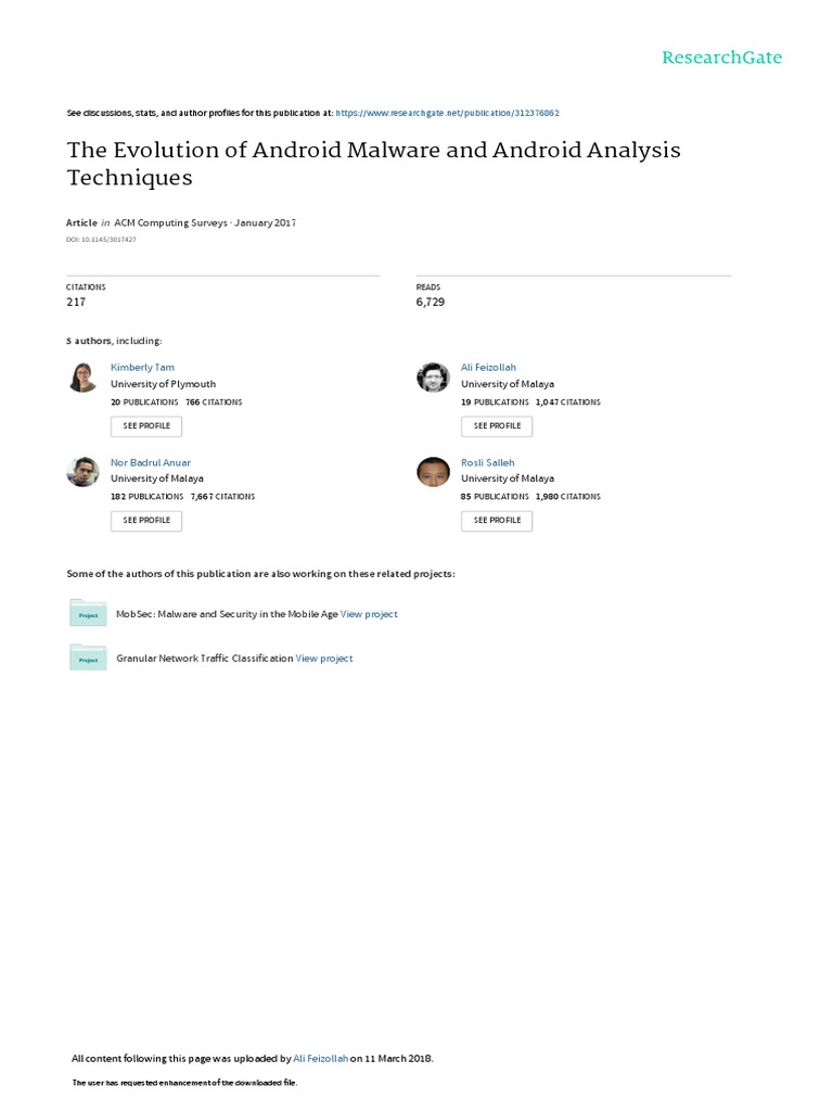 The Evolution of Android Malware and Android Analysis Techniques | Download Free PDF | Malware ...