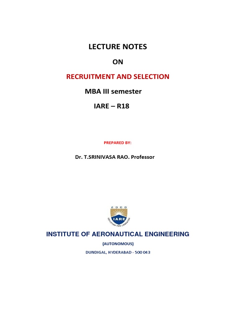 Recruitment and Selection Lecture Notes | PDF | Recruitment | Résumé