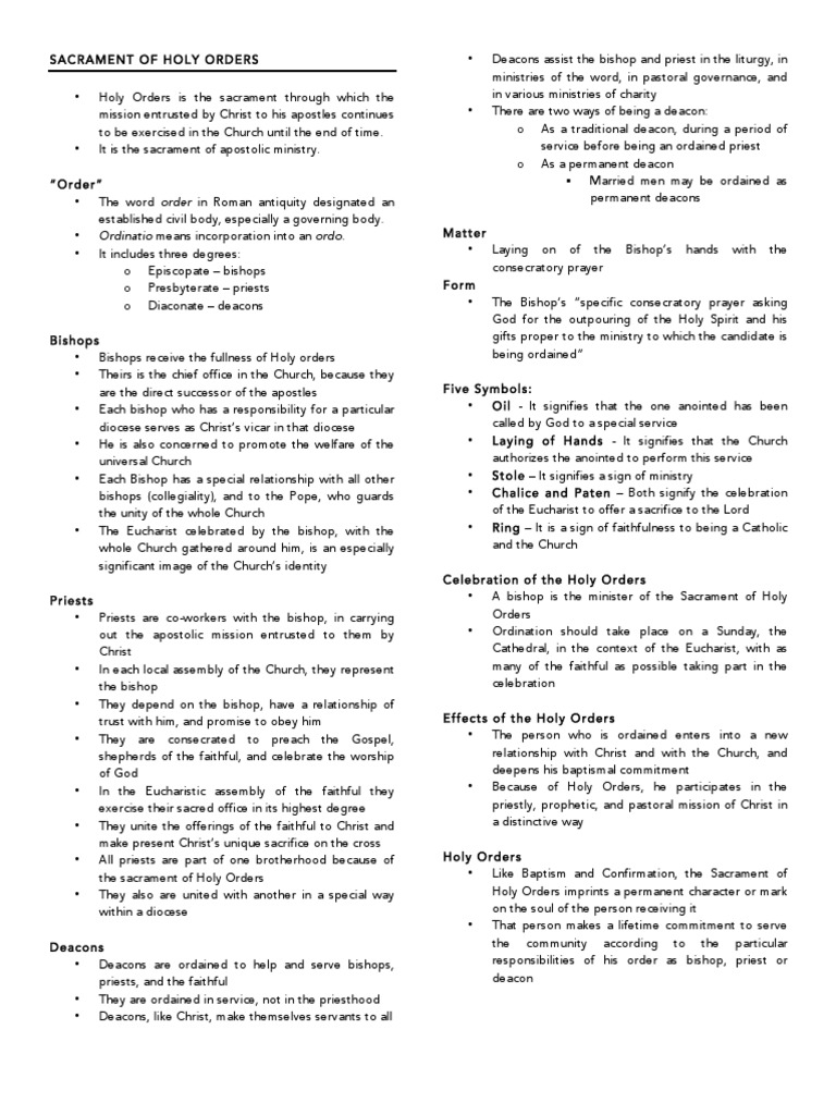 Sacrament of Holy Orders | PDF | Bishop | Deacon