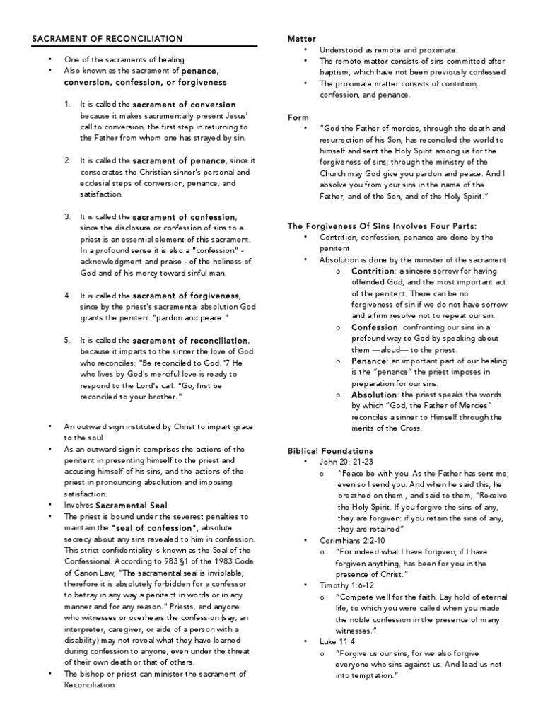 Sacrament of Reconciliation | PDF | Penance | Confession (Religion)