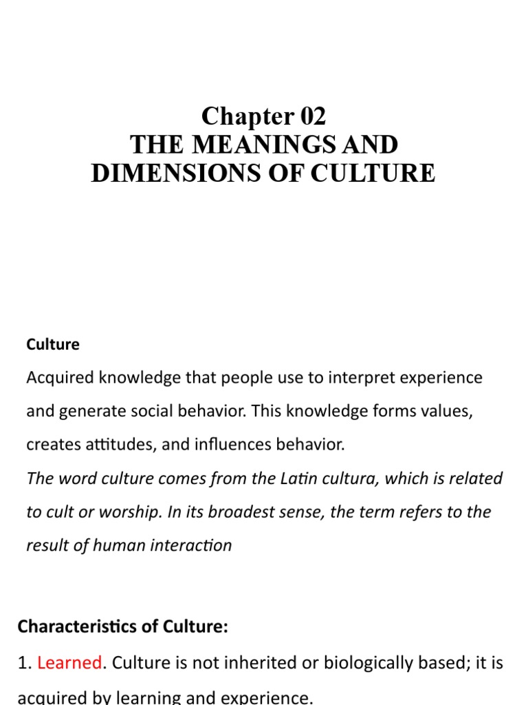 Lesson 03 Chapter 02 THE MEANINGS AND DIMENSIONS OF CULTURE | PDF ...