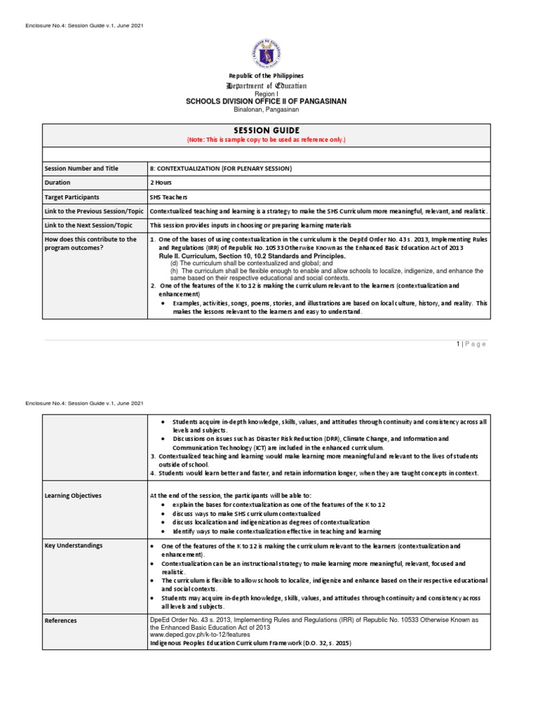 Neap Session Guide: Contextualization | PDF | Curriculum | Learning