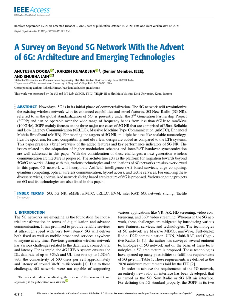 A Survey On Beyond 5g Network With The Advent Of 6g Architecture And Emerging Technologies Pdf