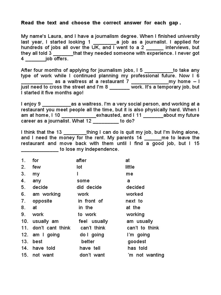Read The Text and Choose The Correct Answer For Each Gap | PDF