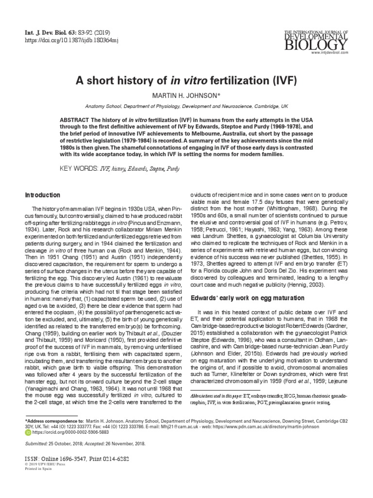 History of in Vitro Fertilization | PDF | In Vitro Fertilisation ...