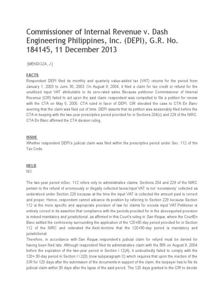 Commissioner of Internal Revenue v. Dash Engineering Philippines, Inc. (DEPI), G.R. No. 184145 ...