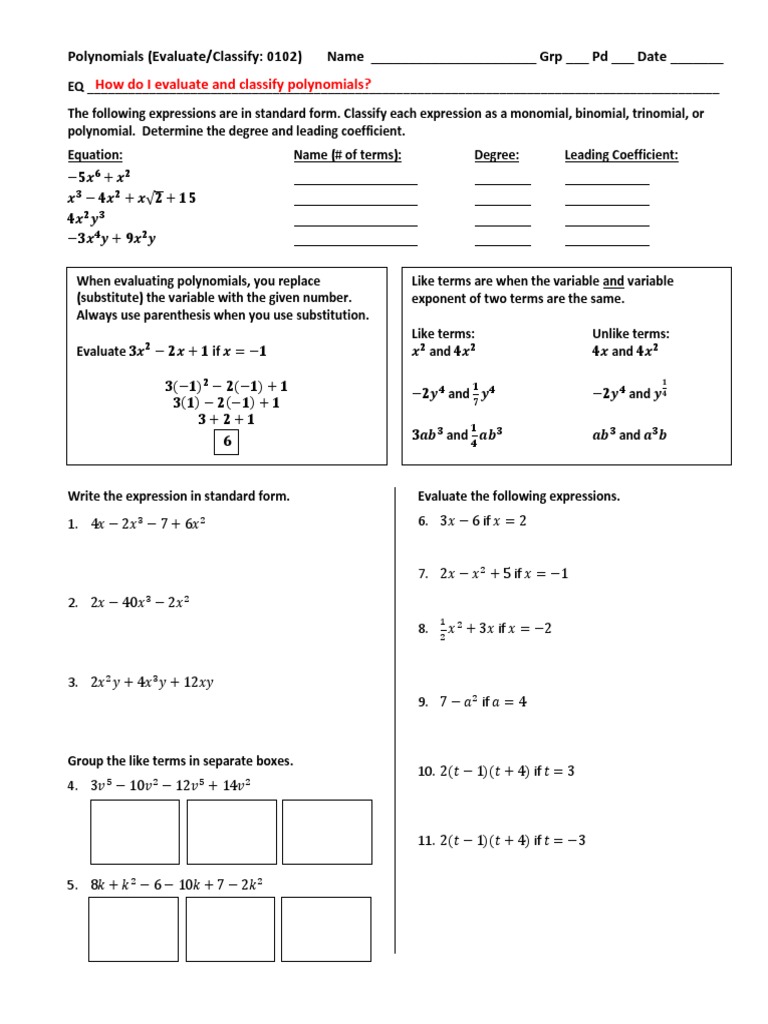0102 Evaluate and Classify Polynomials | PDF | Mathematics Of Computing | Algorithms
