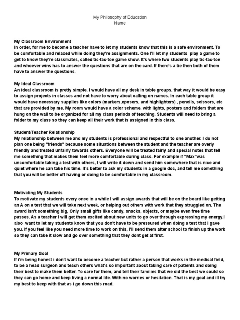 Philosophy of Education Template | PDF | Classroom | Teachers