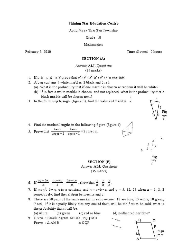 Maths G9 February 2020 Test | PDF | Elementary Mathematics | Mathematics