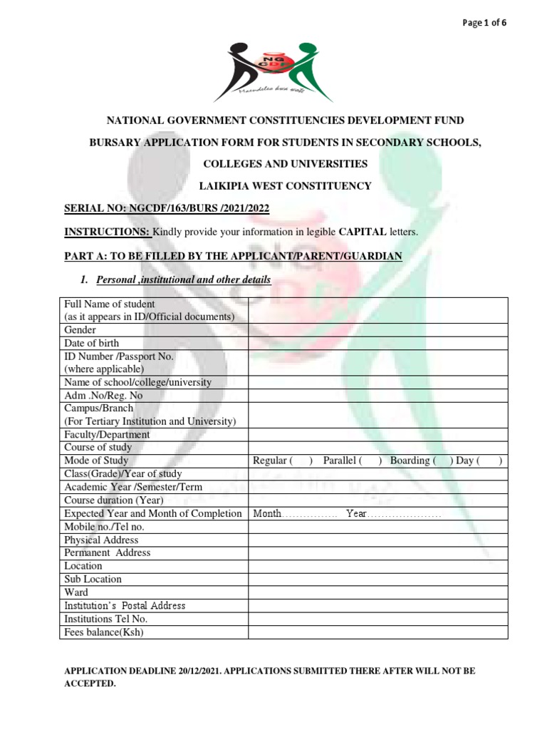 2021-22 NGCDF Laikipia West Bursary Form | PDF