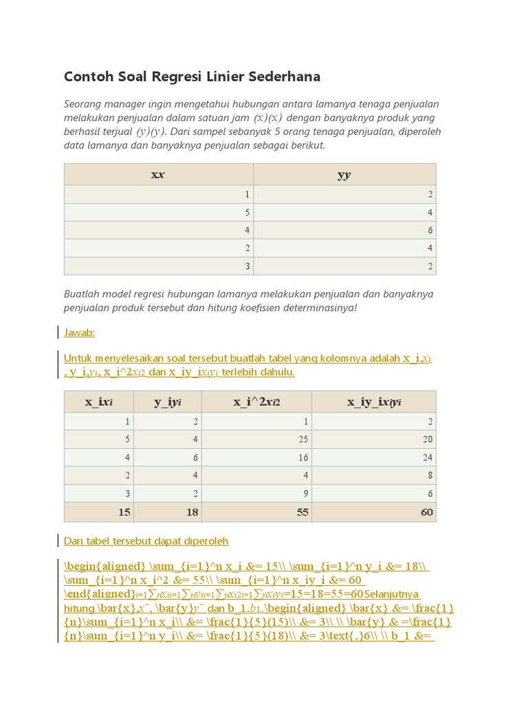 Contoh Soal Regresi Linier Sederhana | PDF