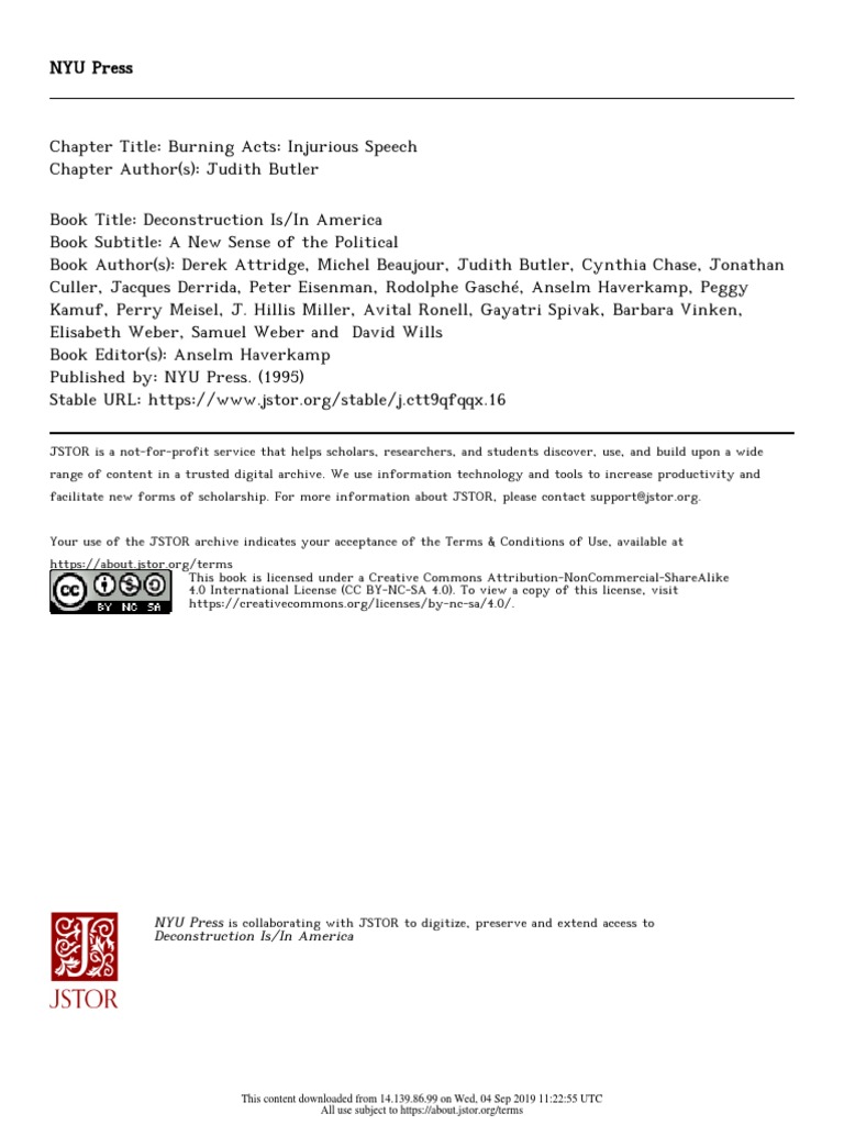 Judith Butler Burning Acts Injurious Speech | PDF