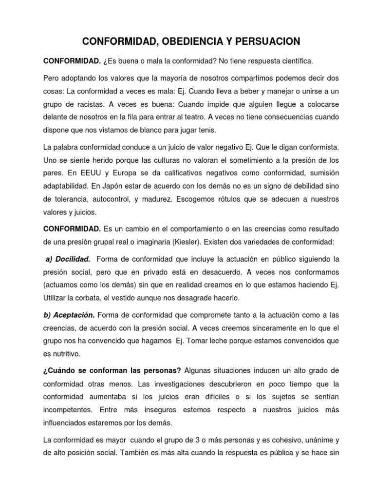 Conformidad y obediencia en la personalidad | PDF | Persuasión ...