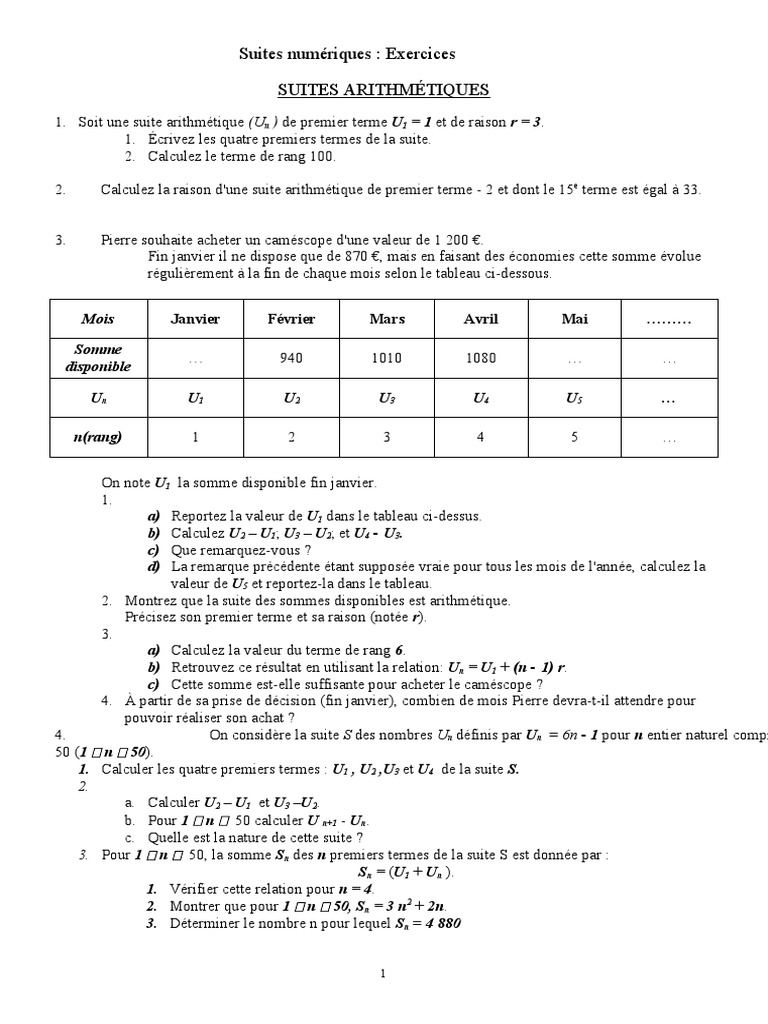 Suites Numeriques Exercices | PDF | Salaires | Mathématiques