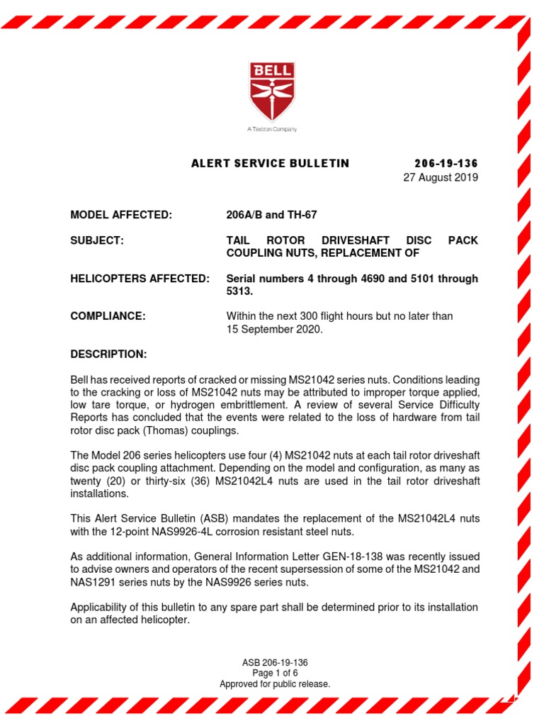 Alert Service Bulletin 206-19-136: ASB 206-19-136 Page 1 of 6 Approved ...