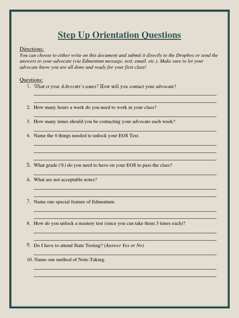 Step Up Orientation Worksheet | PDF
