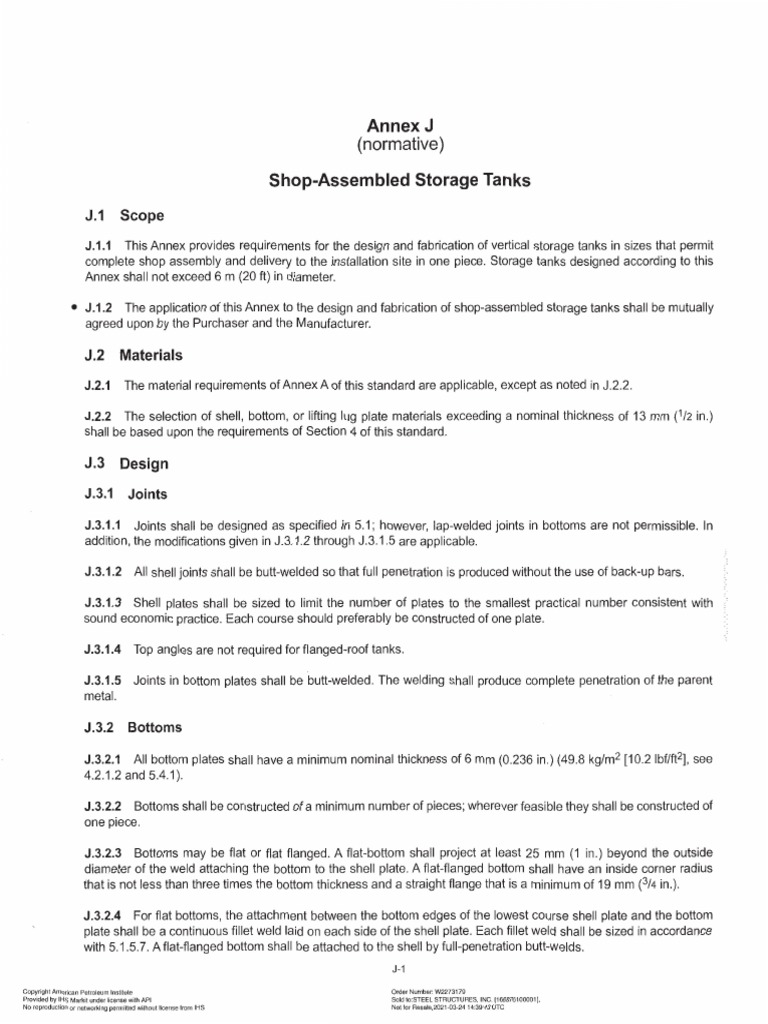 API 650 13th - 2020 - Annex J | PDF