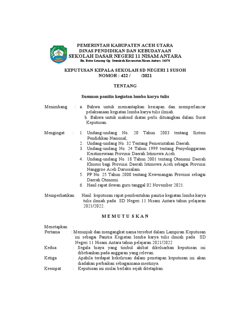 Contoh SK Kegiatan Lomba | PDF