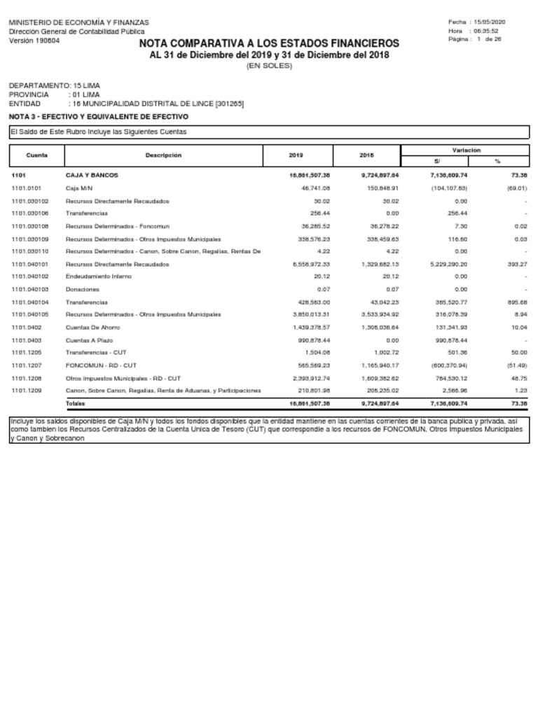 Notas EEFF Lince 2019 | Descargar gratis PDF | Contabilidad | Contador