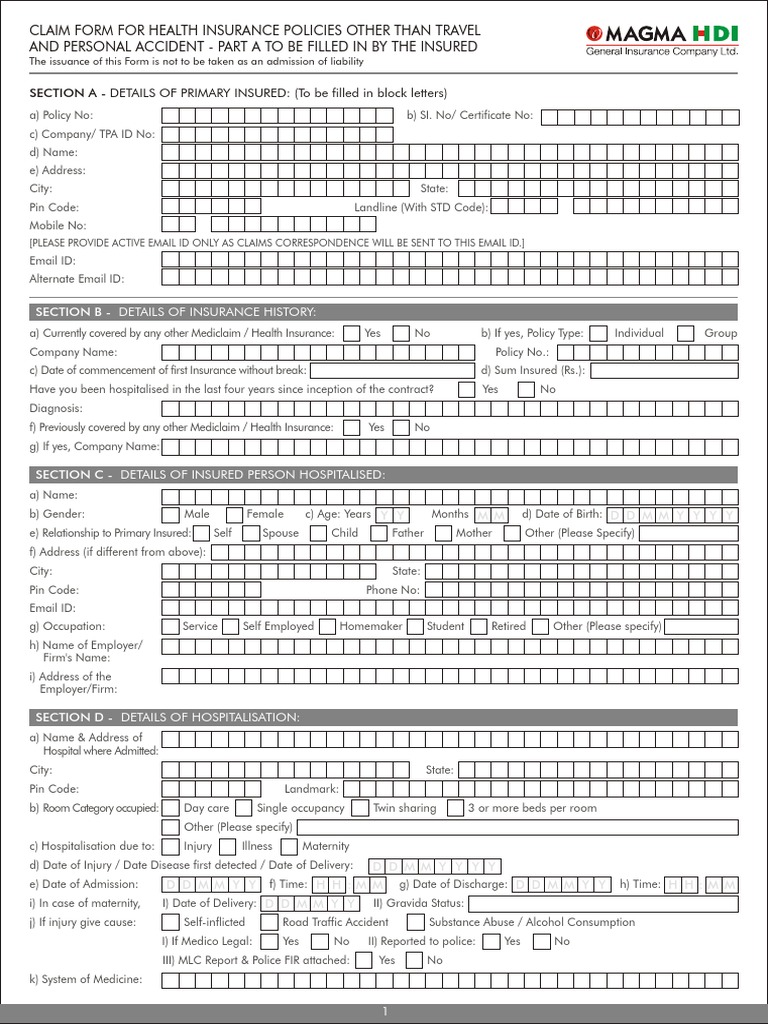 Magma Claim Form | PDF | Insurance | Receipt