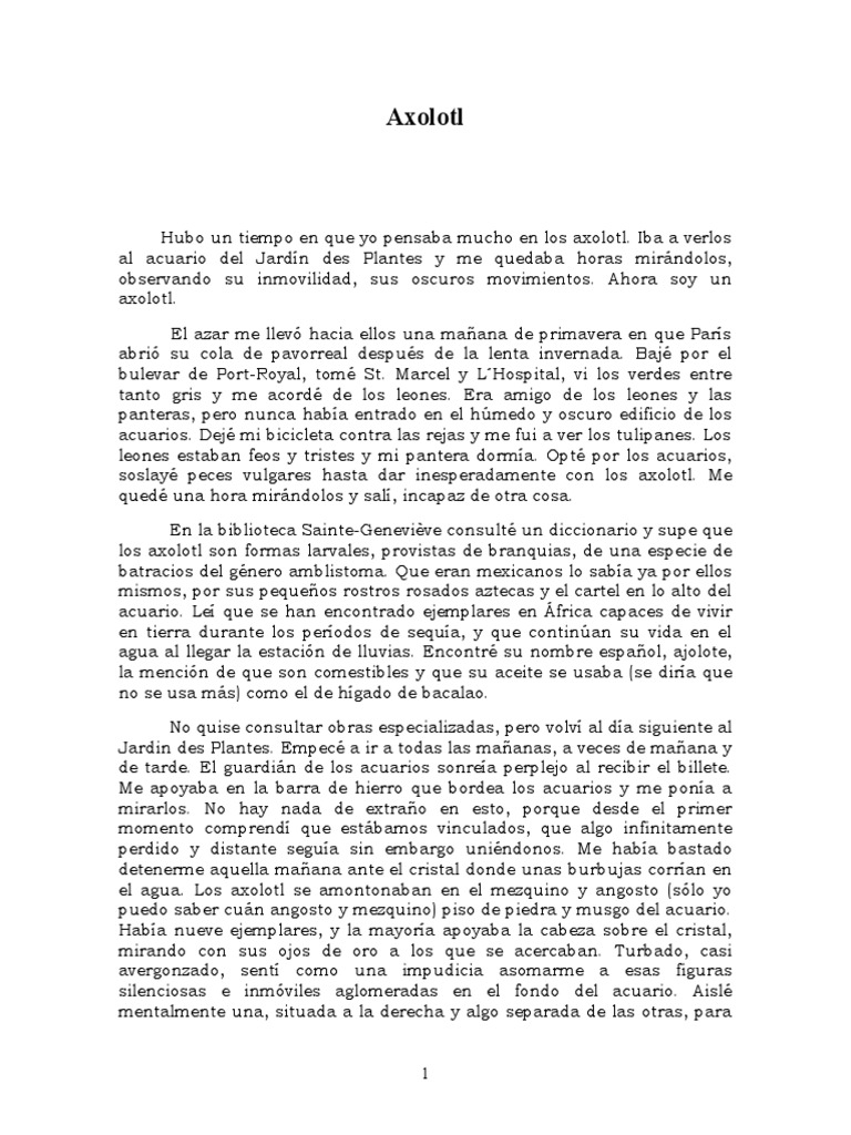 Cortazar, Julio - Axolotl | PDF | Acuario | Ojo