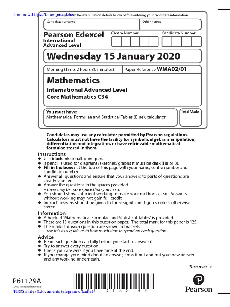 Edexcel IAL Maths C34 Jan 2020 | PDF | Mathematics | Mathematical Analysis