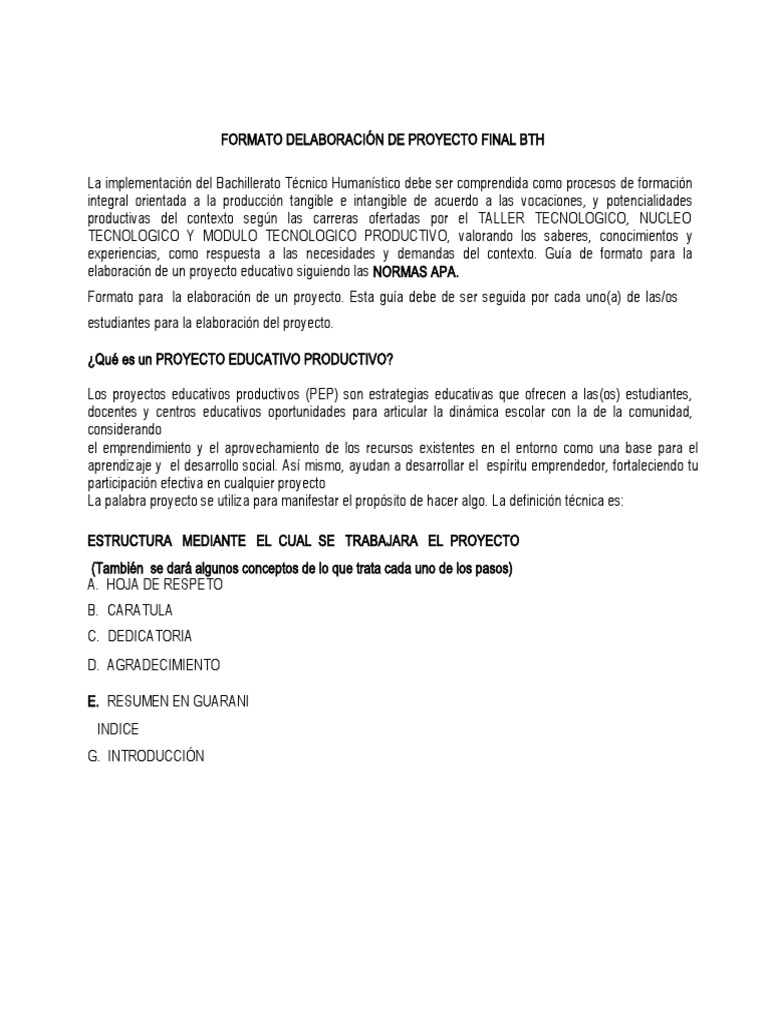 Formato Proyecto Final BTH | PDF | Presupuesto | Evaluación