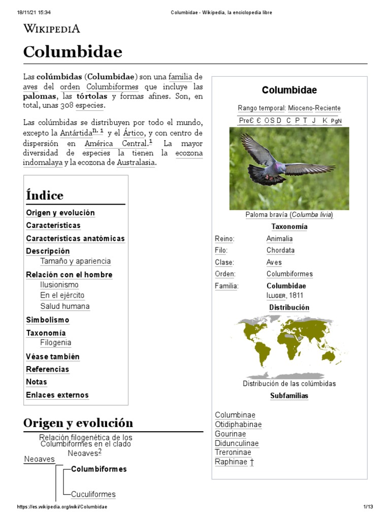 Columbidae - Wikipedia, La Enciclopedia Libre | PDF | Columbidae | Aves