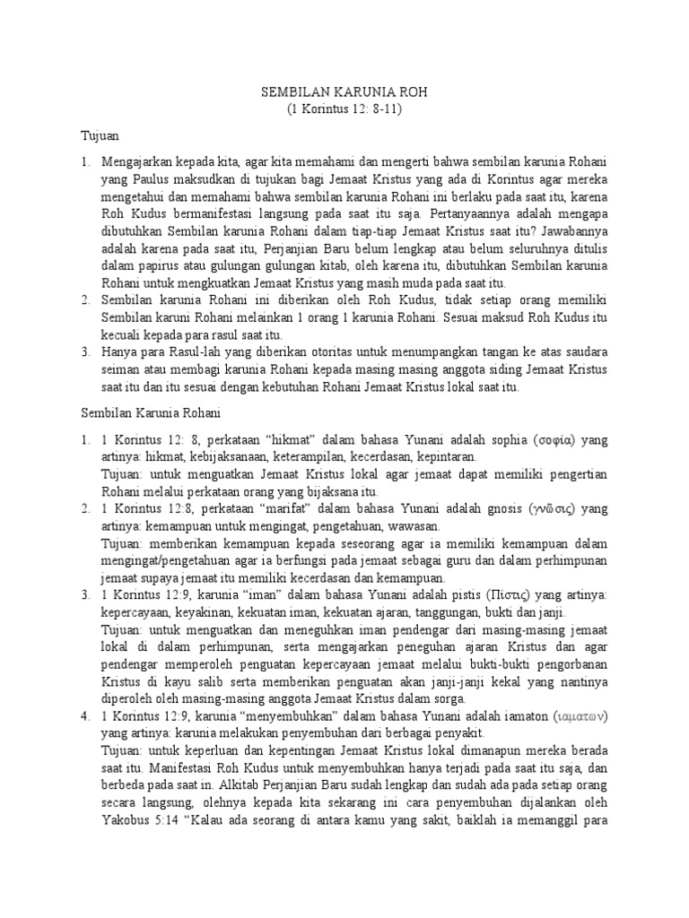 Sembilan Karunia Roh Kudus dalam Alkitab | PDF